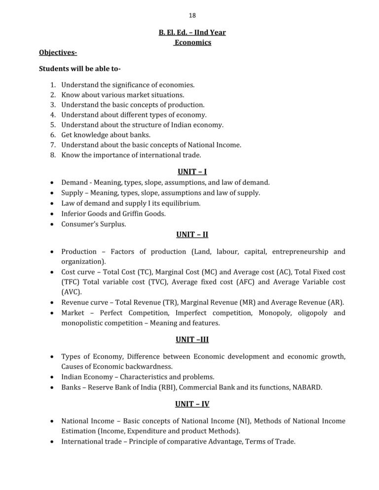 B.EL.Ed Luckow University Second Year Syllabus - Beled.in