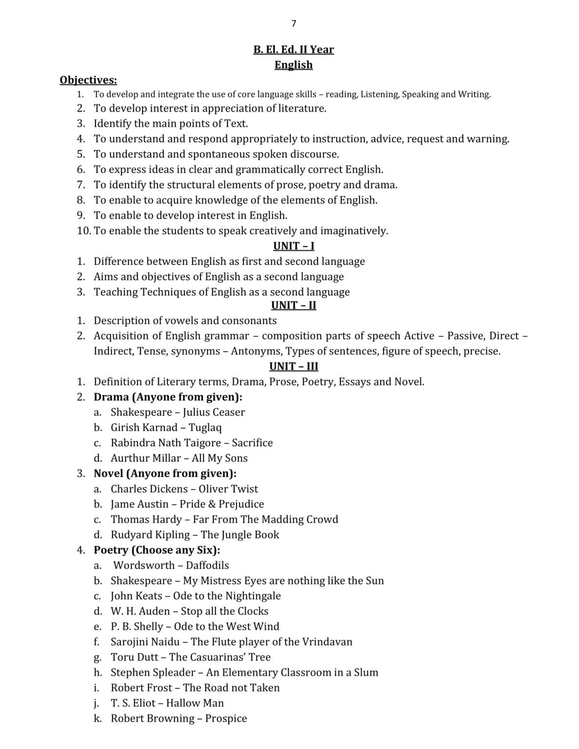 B.EL.Ed Luckow University Second Year Syllabus - Beled.in