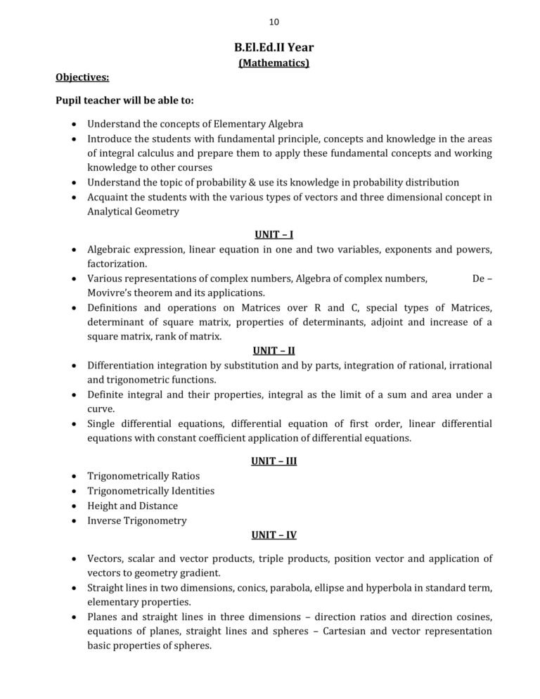 B.EL.Ed Luckow University Second Year Syllabus - Beled.in