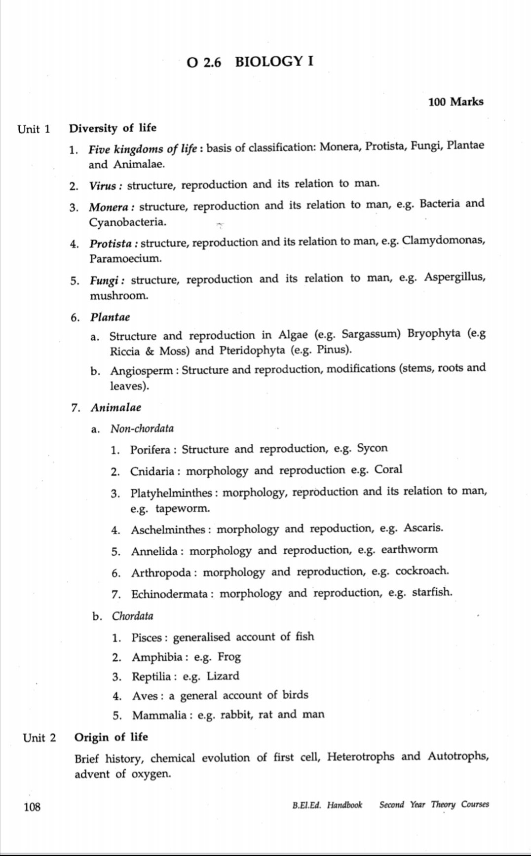 B.EL.Ed Second Year Syllabus for Optional Subjects ( BU, LU, MJPRU, JNCU )
